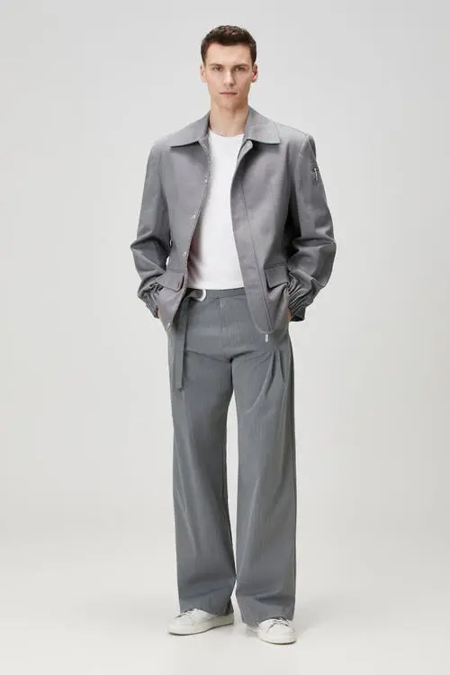 PCFG Cotton Blend Striped Woven Belted Pants