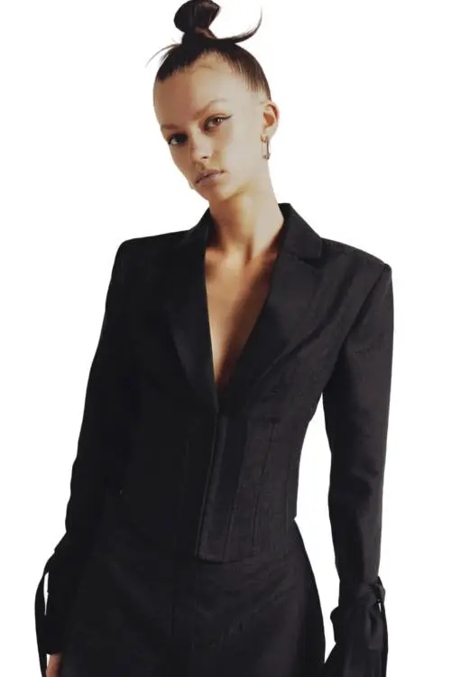 PCFG Corset Blazer Jacket With Tie Detail - Black