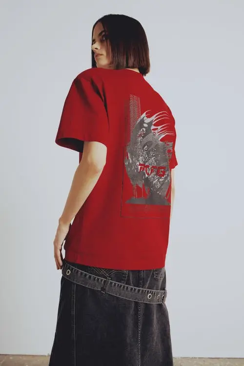 PCFG Printed Cotton Oversized T-shirt - Red