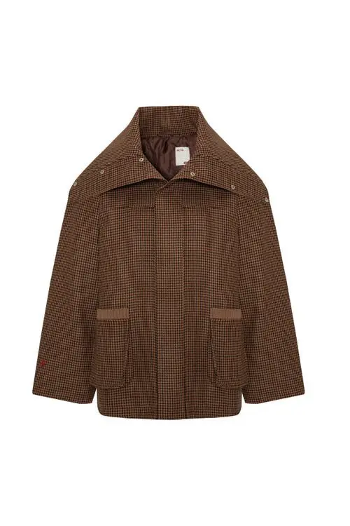PCFG Wool & Cashmere Blend Checked Puffer Coat - Brown