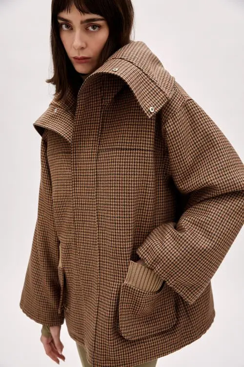 PCFG Wool & Cashmere Blend Checked Puffer Coat