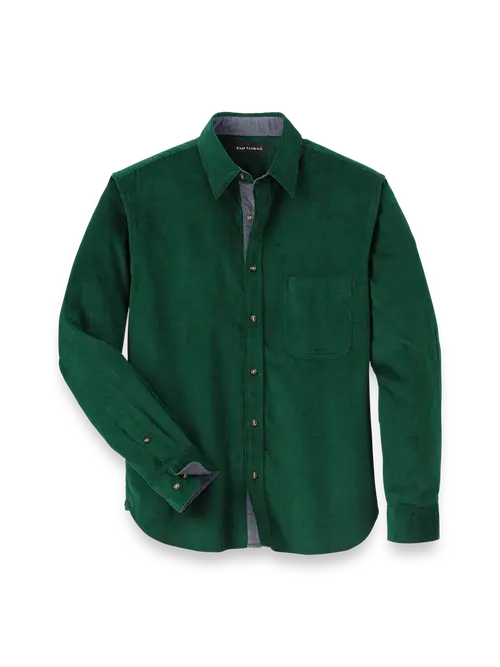 PAUL FREDRICK Cotton Corduroy Casual Shirt - Green