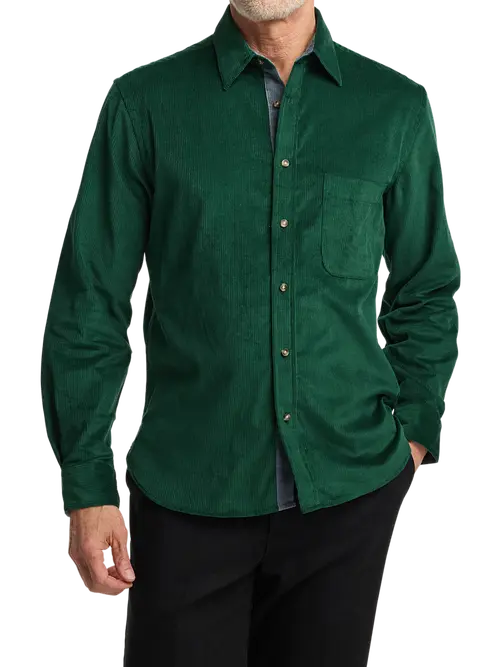PAUL FREDRICK Cotton Corduroy Casual Shirt - Green