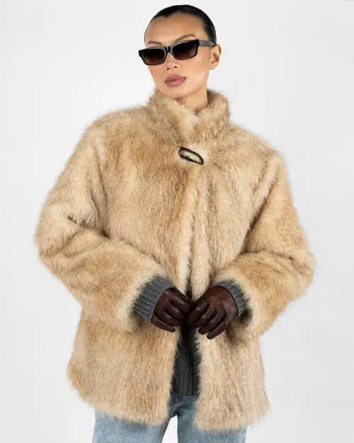 WeWoreWhat Faux Fur Jacket With Toggle Closure