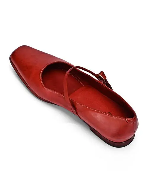 OLD TREND Classic Genuine Leather Mary Jane Flats - Brick