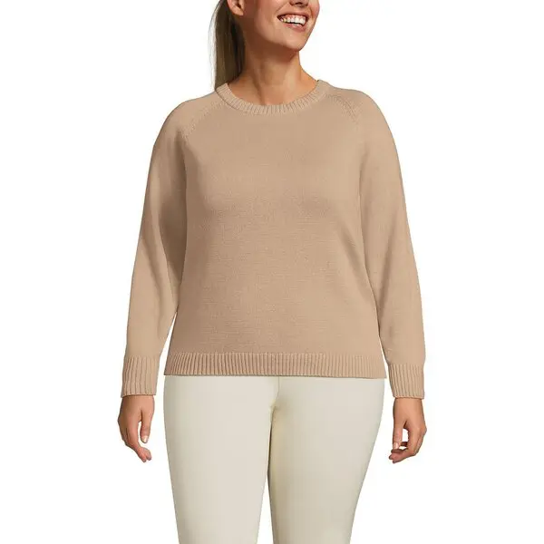 LANDS' END Drifter Raglan Pointelle Crew Neck Sweater - Champagne