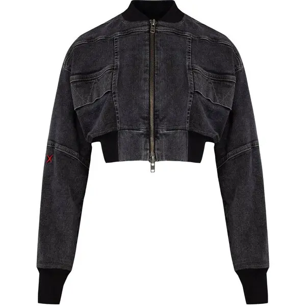 PCFG Cropped Denim Bomber Jacket - Black
