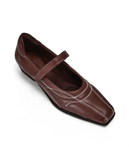 OLD TREND Folk Genuine Leather Contrast Stitch Mary Jane Heel - Coffee