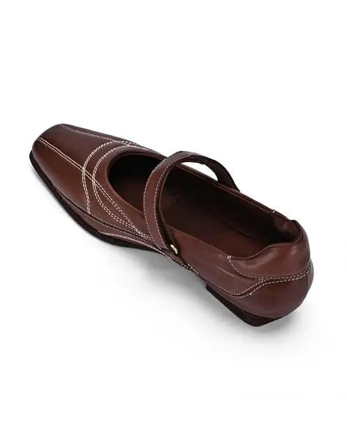 OLD TREND Folk Leather Mary Jane Heel - Coffee