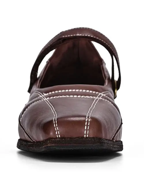 OLD TREND Folk Leather Mary Jane Heel - Coffee