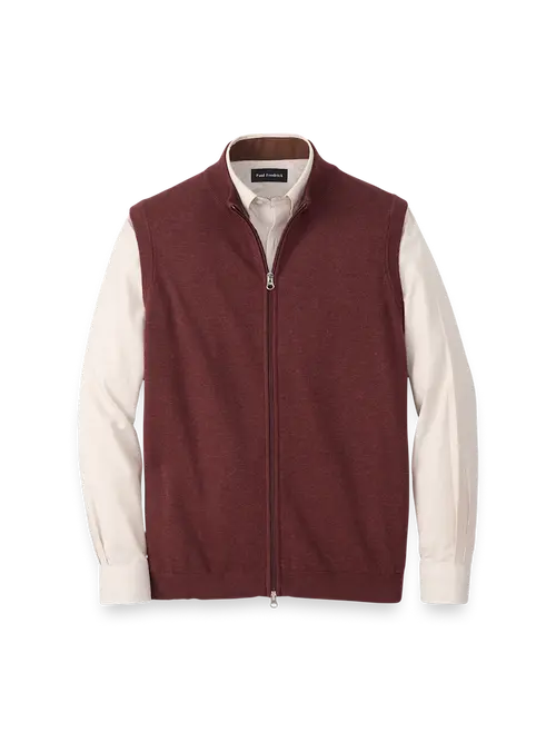 PAUL FREDRICK Cotton Full Zip Mock Neck Vest - Burgundy