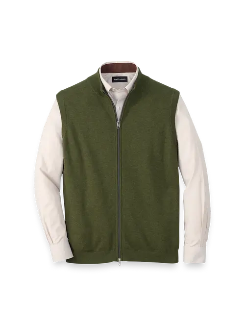 PAUL FREDRICK Cotton Full Zip Mock Neck Vest - Olive