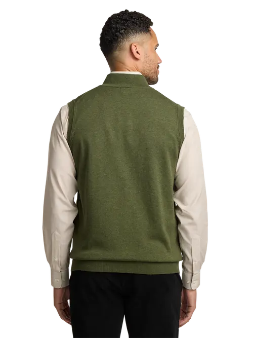 PAUL FREDRICK Cotton Full Zip Mock Neck Vest - Olive