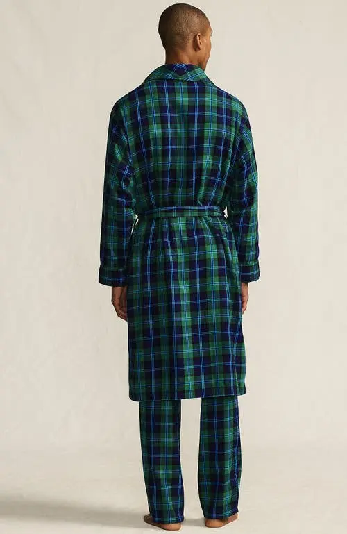 LANDS' END Flannel 3 Piece Pajama Set - Light Emerald Blackwatch