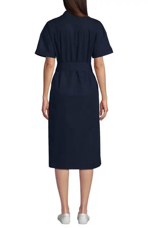 LANDS' END Cotton Poplin Button-front Midi Dress