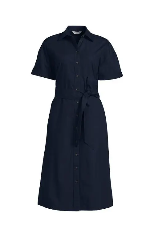 LANDS' END Cotton Poplin Button-front Midi Dress