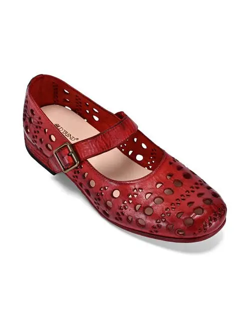 OLD TREND Retro Genuine Leather Cutout Mary Jane Flats - Brick