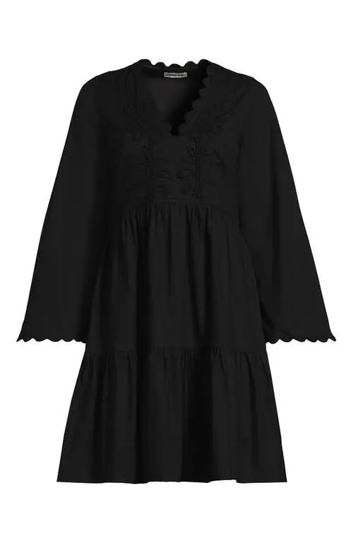 LANDS' END Poplin V-neck Embroidered Dress