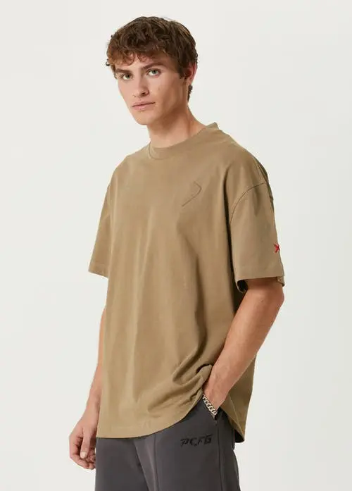 PCFG Cotton Oversized Tee With Emboss Detail - Chino Green