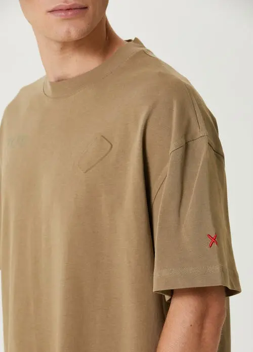PCFG Cotton Oversized Tee With Emboss Detail - Chino Green