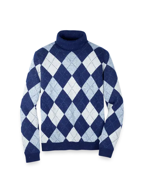 PAUL FREDRICK Long Sleeve Donegal Turtleneck Pullover - Blue