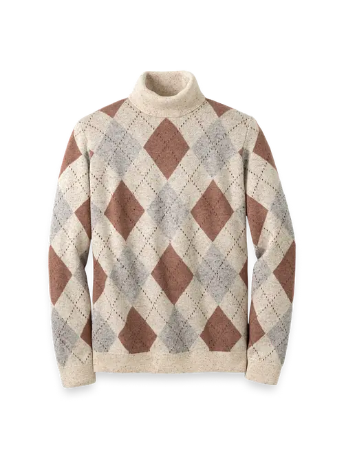 PAUL FREDRICK Long Sleeve Donegal Turtleneck Pullover - Ivory Multi