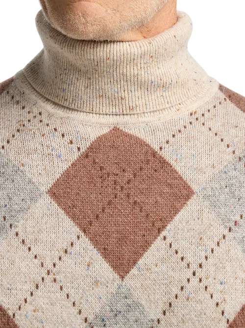 PAUL FREDRICK Long Sleeve Donegal Turtleneck Pullover - Ivory Multi