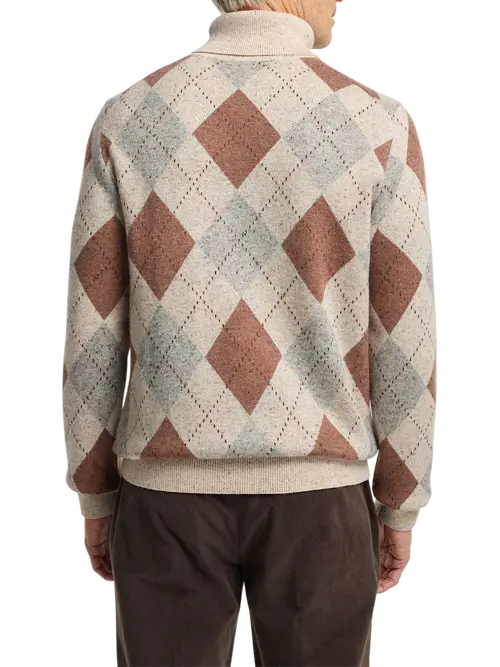 PAUL FREDRICK Long Sleeve Donegal Turtleneck Pullover - Ivory Multi