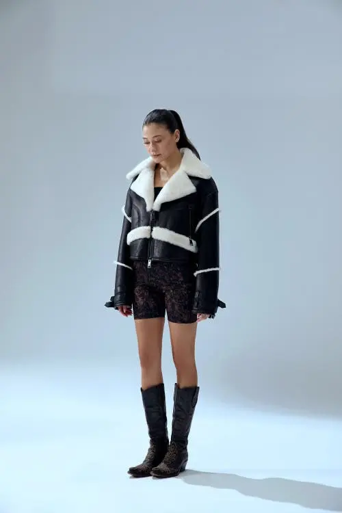 PCFG Fur Trimmed Leather Biker Jacket
