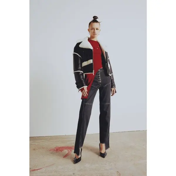 PCFG Fur Trimmed Leather Biker Jacket - Black