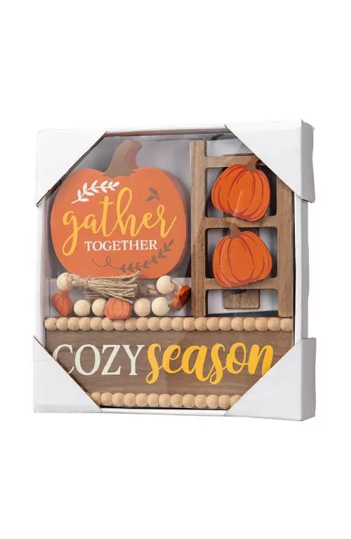 GLITZHOME Set Of 4 Fall Wooden Word Signs Tiered Tray Table Decor