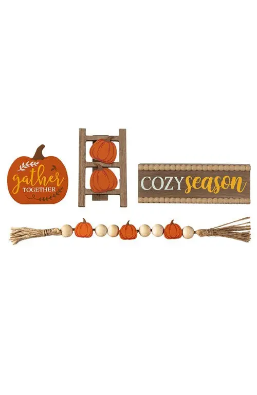 GLITZHOME Set Of 4 Fall Wooden Word Signs Tiered Tray Table Decor