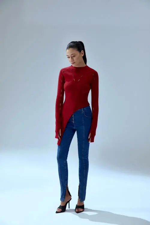 PCFG Two-tone Ribbed Long Sleeve Top
