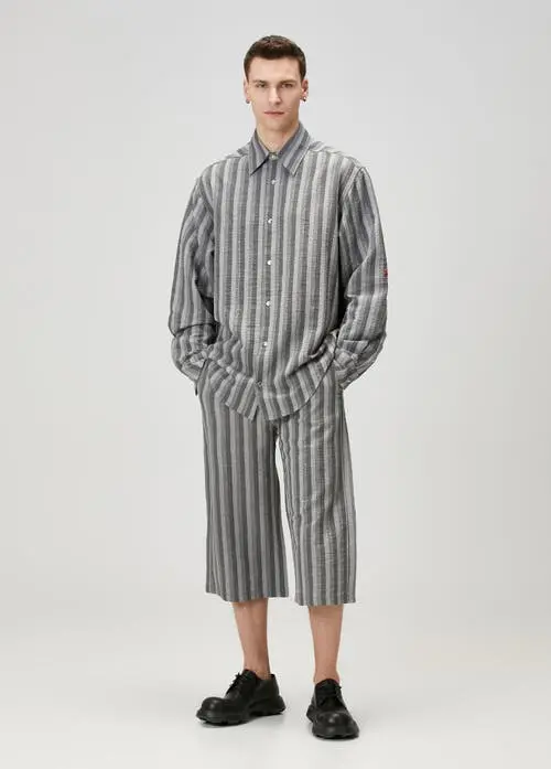 PCFG Linen And Cotton Blend Checked Woven Shorts