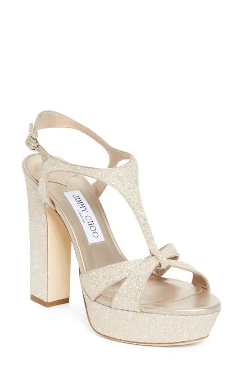 JIMMY CHOO Kesia Glitter Platform Sandal - Light Soft Gold