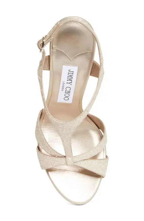 JIMMY CHOO Kesia Glitter Platform Sandal - Light Soft Gold
