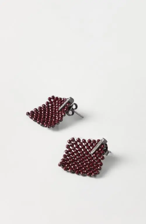 Brunello Cucinelli Hematite And Sterling Silver Beaded Earrings - Red