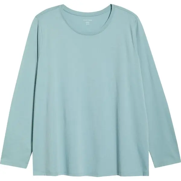 Eileen Fisher Long Sleeve Cotton Crewneck Top - Seafoam