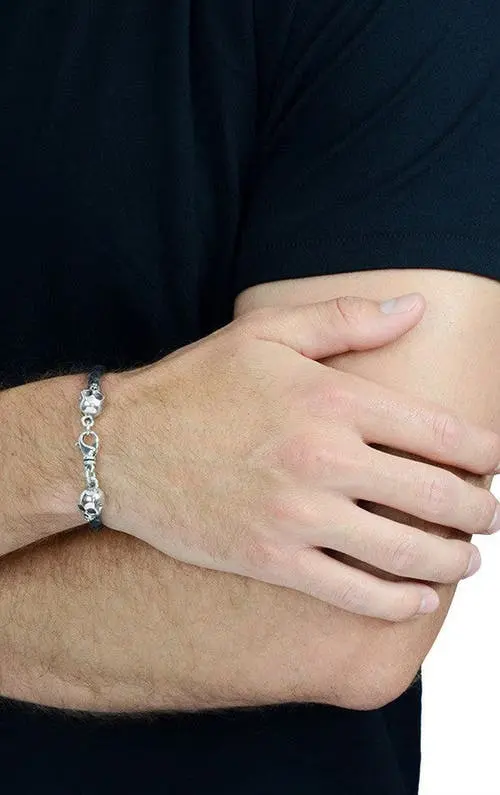 KING BABY STUDIO Thin Braided Leather Skull Bracelet