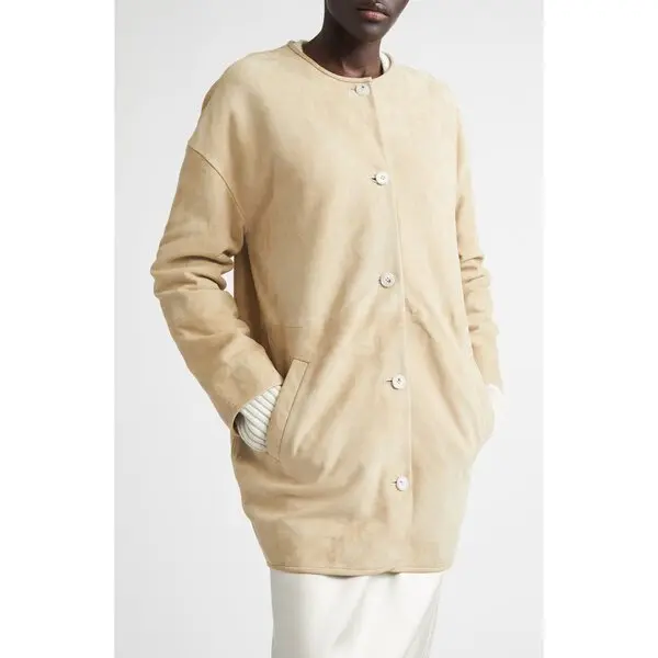 Loulou De Saison Waren Oval Goatskin Suede Coat - Beige