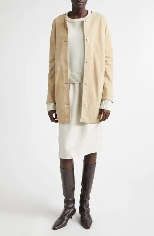 Loulou De Saison Waren Oval Goatskin Suede Coat - Beige