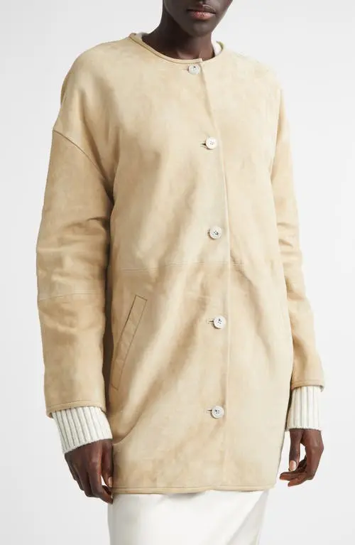 Loulou De Saison Waren Oval Goatskin Suede Coat - Beige