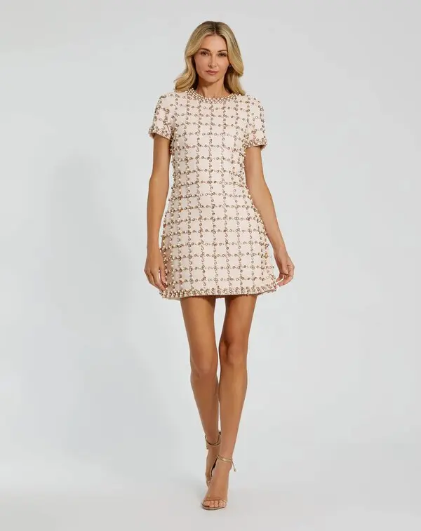 Mac Duggal Rhinestone And Pearl Embellished Mini Dress