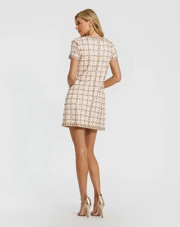 Mac Duggal Rhinestone And Pearl Embellished Mini Dress