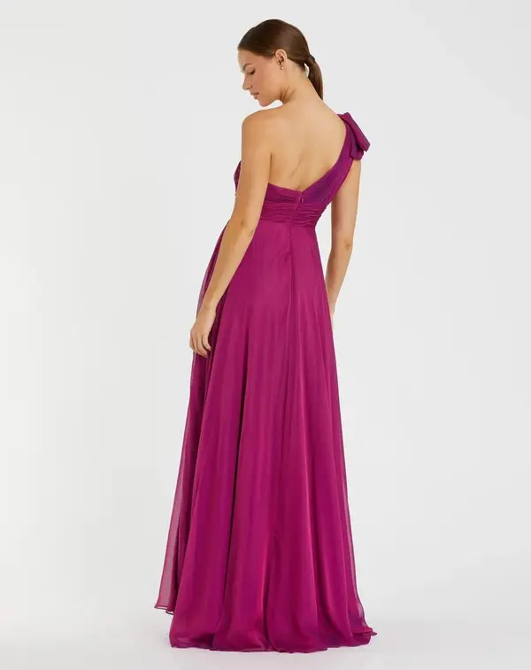 Mac Duggal Petite Sleeveless One Shoulder Pleated Gown - Purple