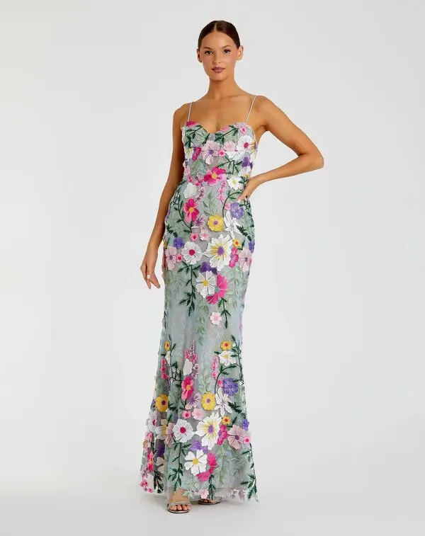 Mac Duggal Floral Embroidered Bustier Gown - Green