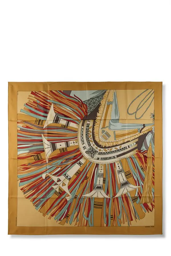 Hermès Multicolor 'cuirs Du Desert' Silk Scarf 90