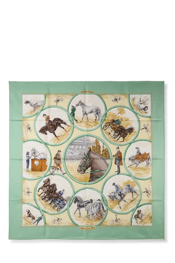 Hermès Multicolor 'auteuil En Mai' Silk Scarf 90 - Green