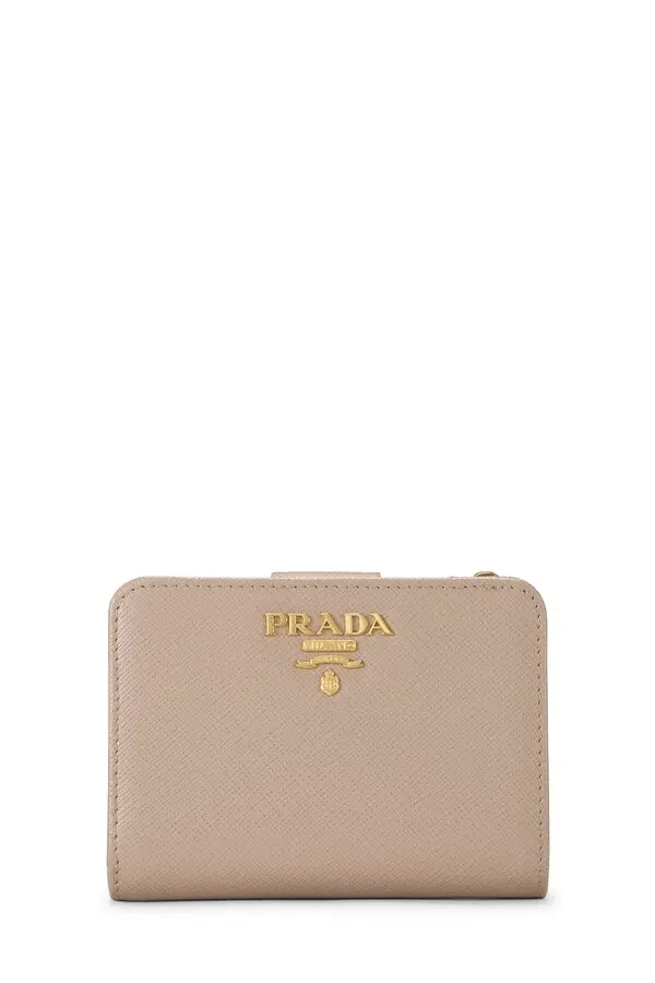 Prada Saffiano Zip Around Compact Wallet - Beige