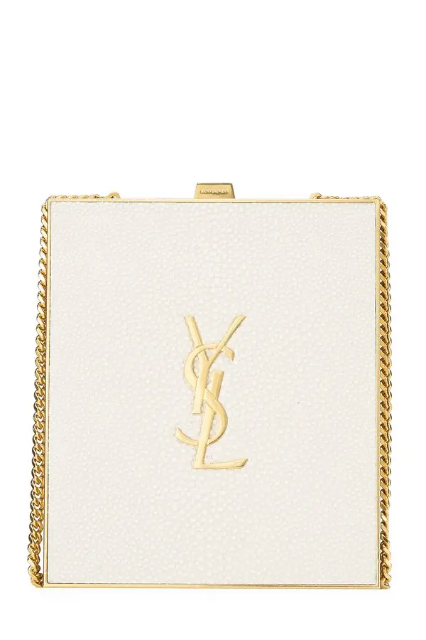 Saint Laurent Metal Tuxedo Box Clutch - White